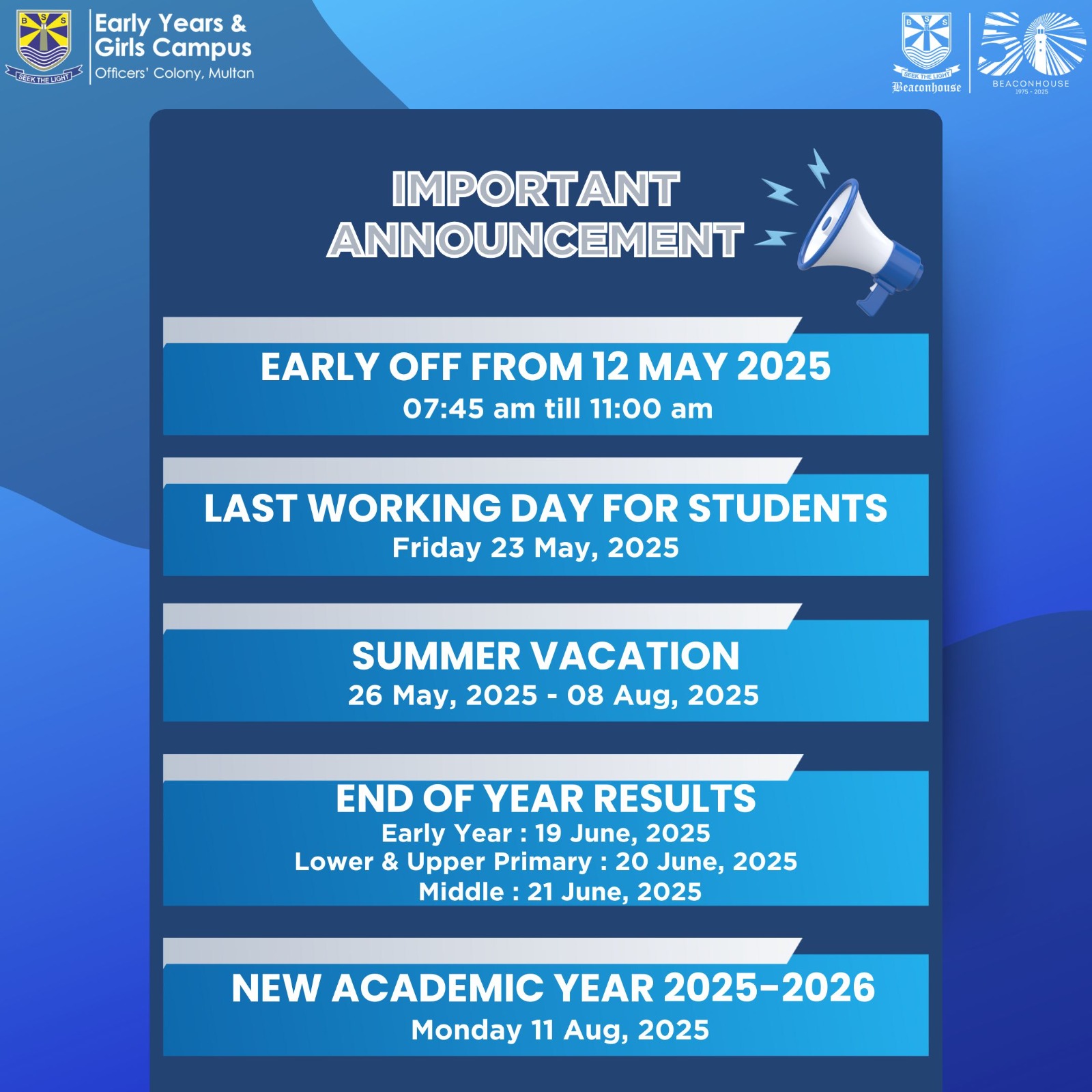 Important Announcement – Officers Colony Early Years and Girls Campus